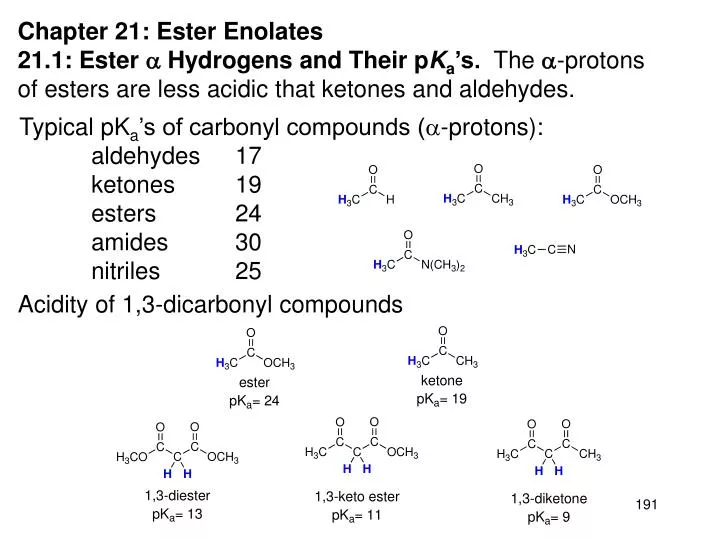PPT - Chapter 21: Ester Enolates 21.1: Ester Hydrogens and Their p K a ...