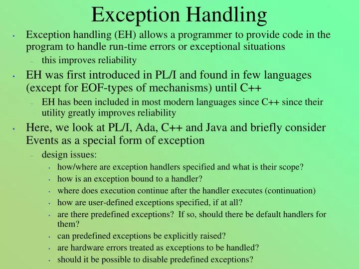 PPT - Exception Handling PowerPoint Presentation, free download - ID:312907
