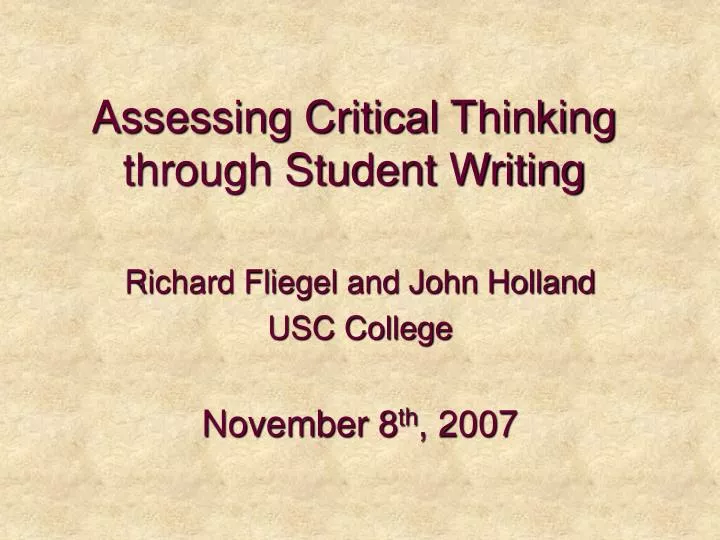 PPT - Assessing Critical Thinking through Student Writing PowerPoint ...