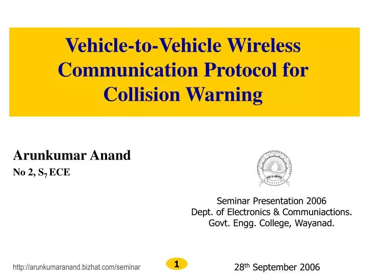 PPT - Vehicle-to-Vehicle Wireless Communication Protocol for Collision ...