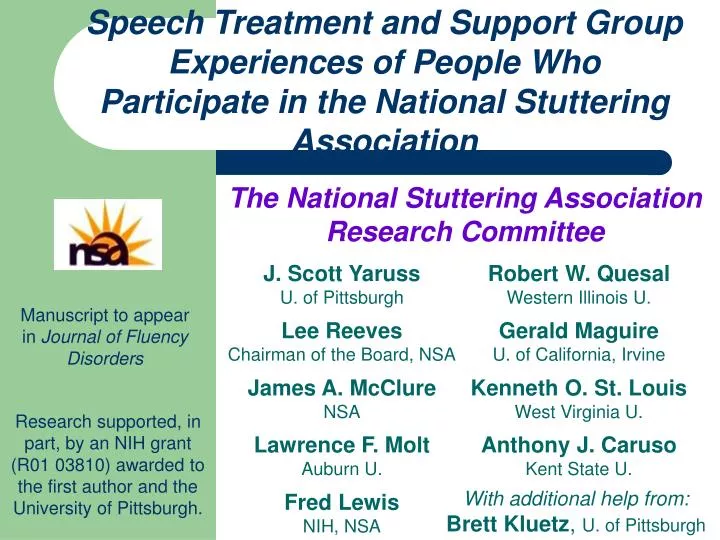 PPT - Speech Treatment and Support Group Experiences of People Who ...