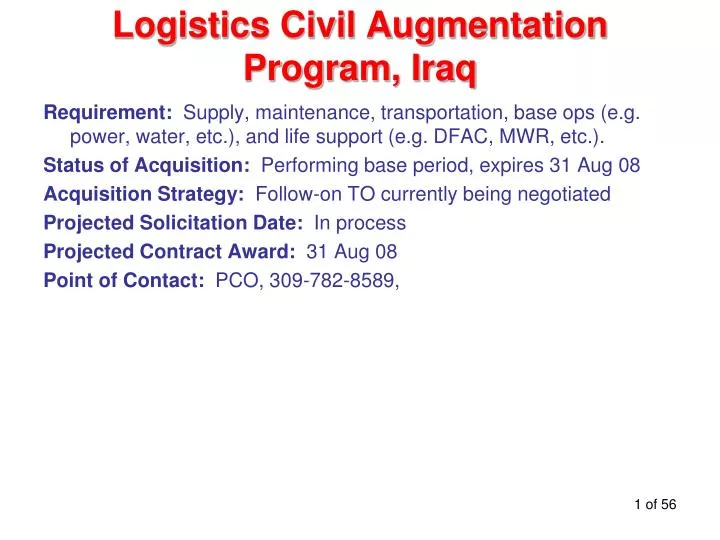 PPT - Logistics Civil Augmentation Program, Iraq PowerPoint ...