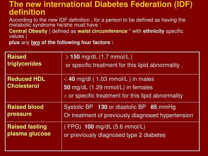 PPT - The new international Diabetes Federation (IDF) definition ...