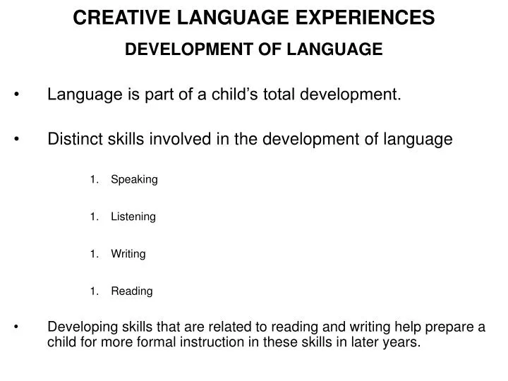 PPT - CREATIVE LANGUAGE EXPERIENCES PowerPoint Presentation, free ...