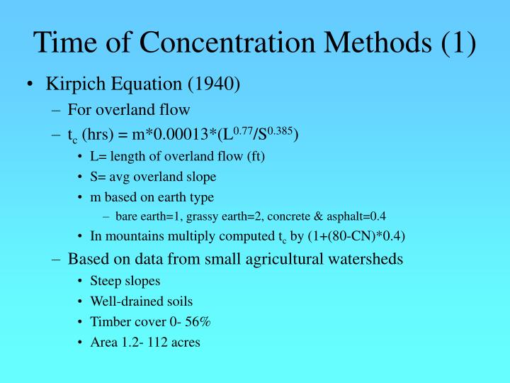 PPT - Time of Concentration and Lag Time in WMS PowerPoint Presentation ...