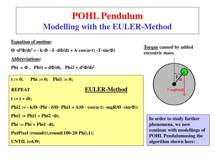 PPT - The Physical Pendulum Modelling Using the EULER-Method STOKES ...