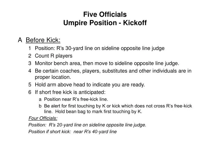 PPT - Five Officials Umpire Position - Kickoff PowerPoint Presentation ...