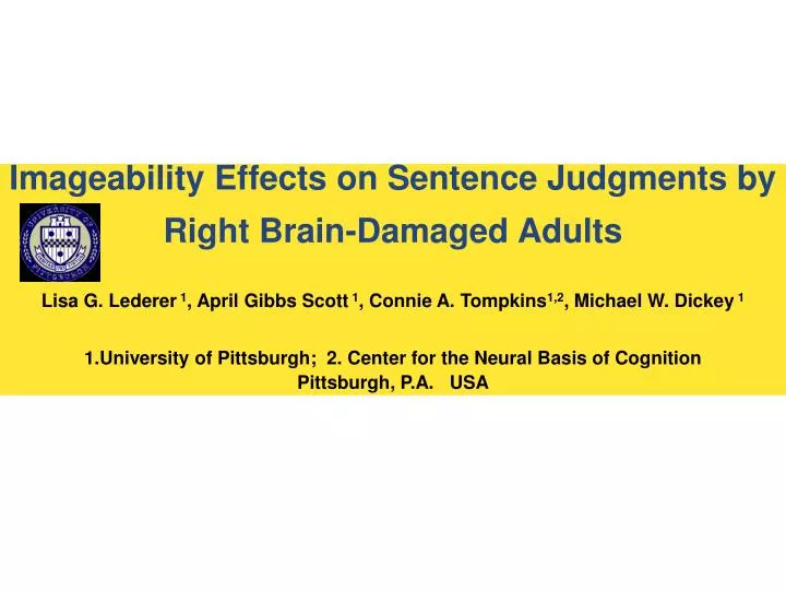 PPT - Imageability Effects on Sentence Judgments by Right Brain-Damaged ...