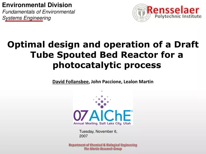 PPT - Optimal design and operation of a Draft Tube Spouted Bed Reactor ...