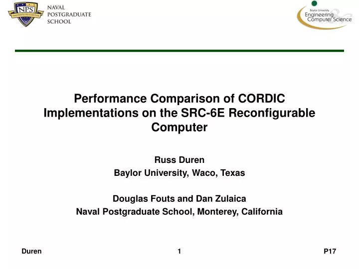Ppt Performance Comparison Of Cordic Implementations On The Src 6e Reconfigurable Computer