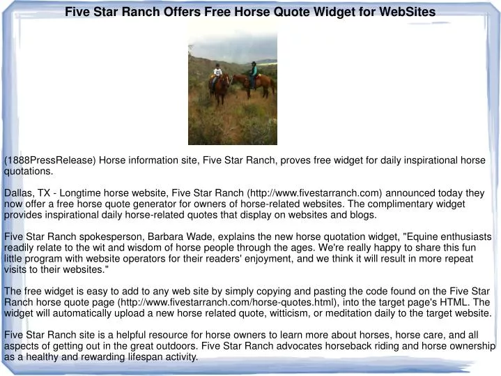 PPT - Five Star Ranch Offers Free Horse Quote Widget for WebSites ...