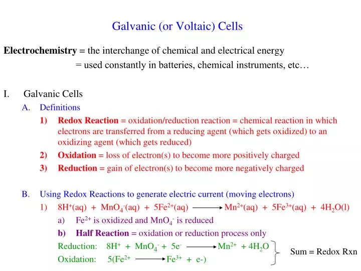 PPT - Galvanic (or Voltaic) Cells PowerPoint Presentation, free ...