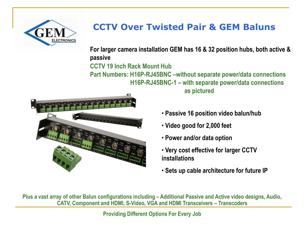 PPT - CCTV Over Twisted Pair & GEM Baluns Benefits to Dealer Using CAT5 ...