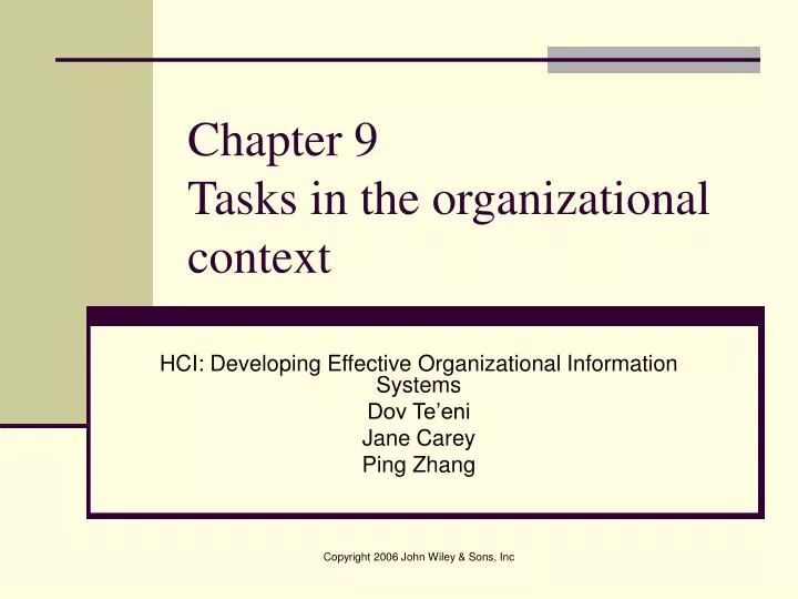PPT - Chapter 9 Tasks in the organizational context PowerPoint ...