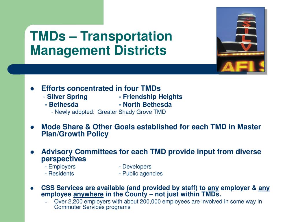 PPT - Overview of Transportation Demand Management Montgomery County ...