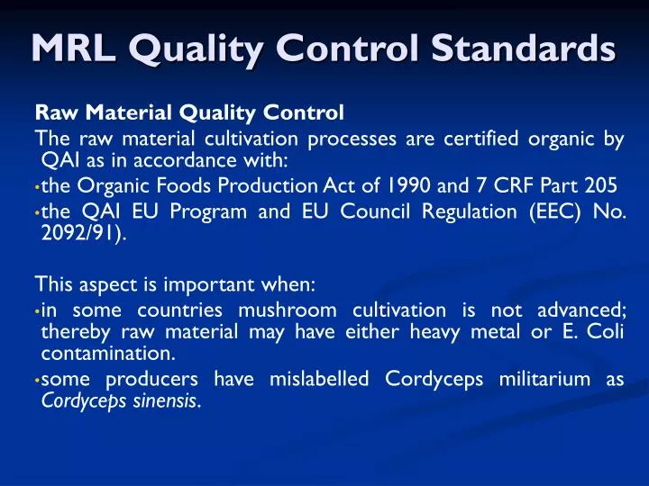 PPT - MRL Quality Control Standards PowerPoint Presentation, free ...