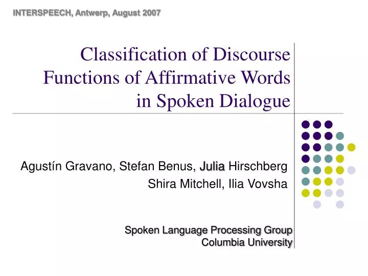Ppt Classification Of Discourse Functions Of Affirmative Words In