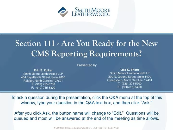 PPT - Section 111 - Are You Ready for the New CMS Reporting ...