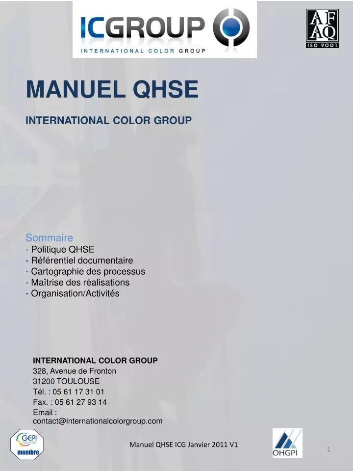 PPT - Sommaire - Politique QHSE - Référentiel documentaire ...