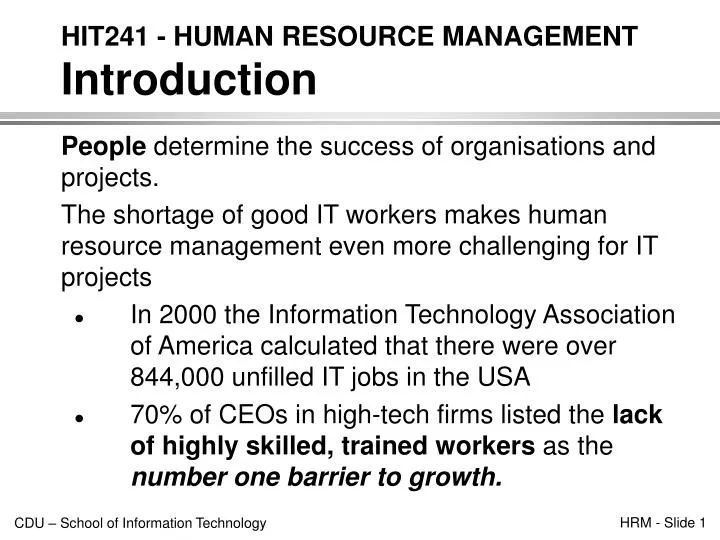 PPT - HIT241 - HUMAN RESOURCE MANAGEMENT Introduction PowerPoint ...