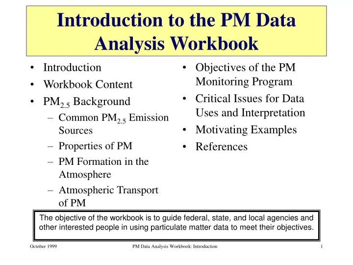 PPT - Introduction to the PM Data Analysis Workbook PowerPoint ...