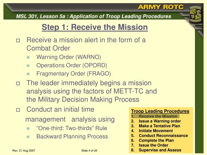 PPT - Application of the Troop Leading Procedures PowerPoint ...