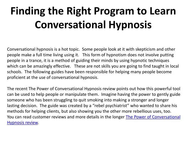 PPT - Finding the Right Program to Learn Conversational Hypnosis ...
