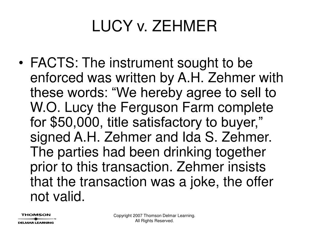 PPT - LUCY v. ZEHMER 196 Va. 493, 84 S.E.2d 516 (1954) PowerPoint ...