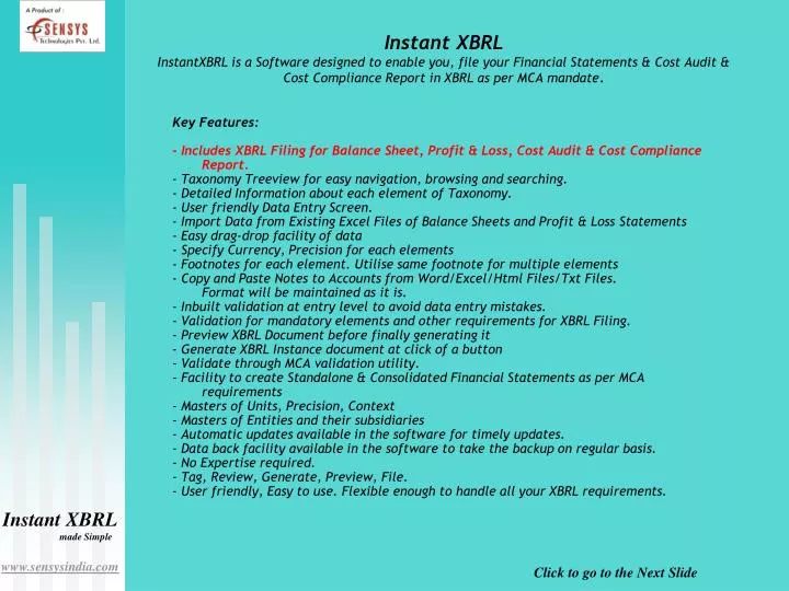 PPT - Key Features: - Includes XBRL Filing for Balance Sheet, Profit ...