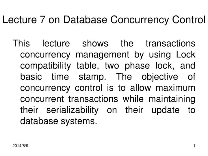 Ppt Lecture 7 On Database Concurrency Control Powerpoint Presentation