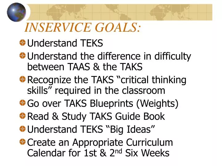 PPT - INSERVICE GOALS: PowerPoint Presentation, free download - ID:400801