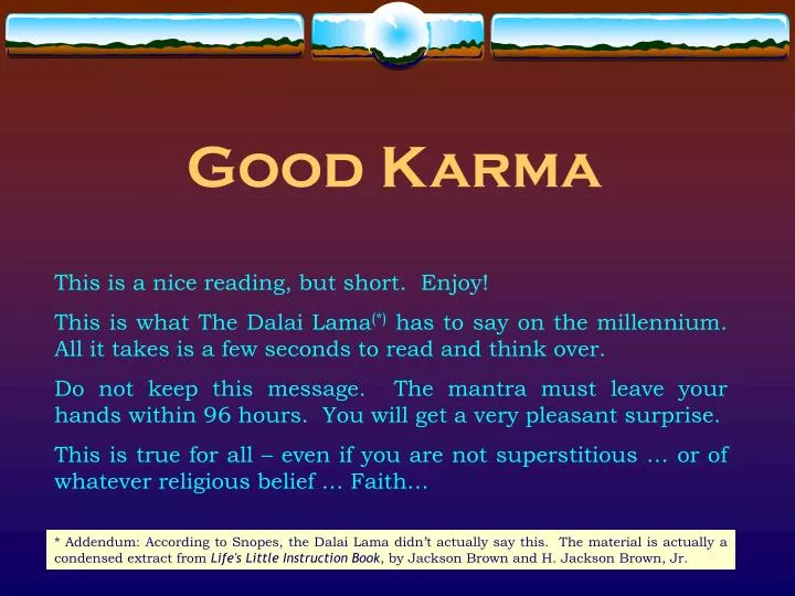 PPT - Good Karma PowerPoint Presentation, free download - ID:408573