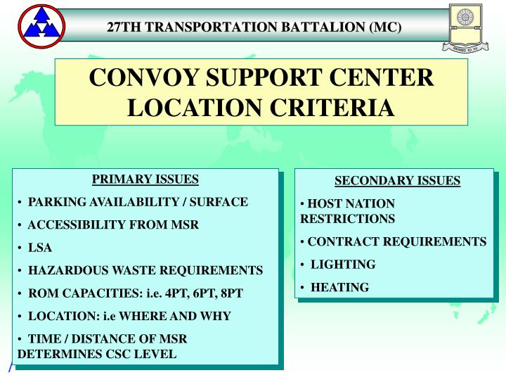 PPT - MAIN SUPPLY ROUTE & CONVOY SUPPORT CENTER SELECTION PowerPoint ...