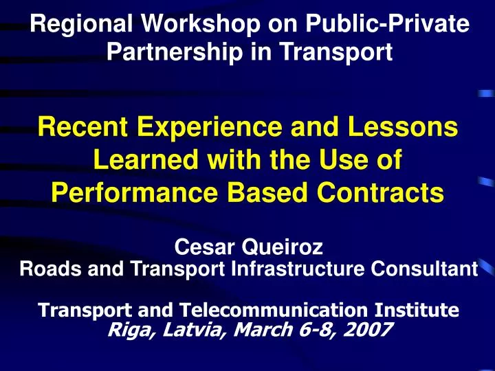 Ppt Recent Experience And Lessons Learned With The Use Of Performance