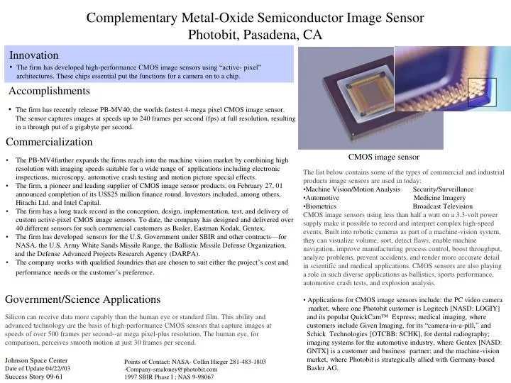 PPT - Complementary Metal-Oxide Semiconductor Image Sensor Photobit ...
