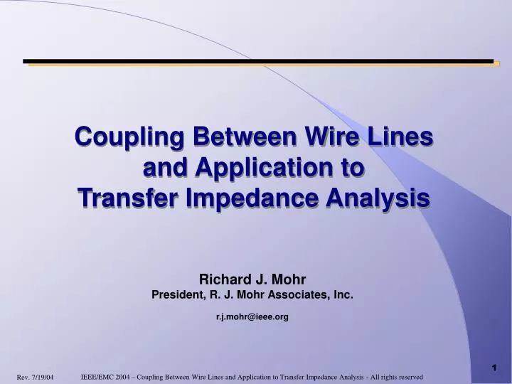 PPT - Coupling Between Wire Lines and Application to Transfer Impedance ...