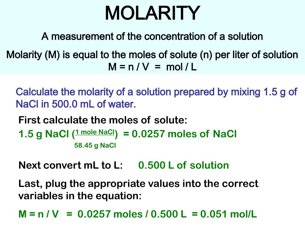PPT - MOLARITY A measurement of the concentration of a solution ... PPT - MOLARITY A measurement of the concentration of a solution ...