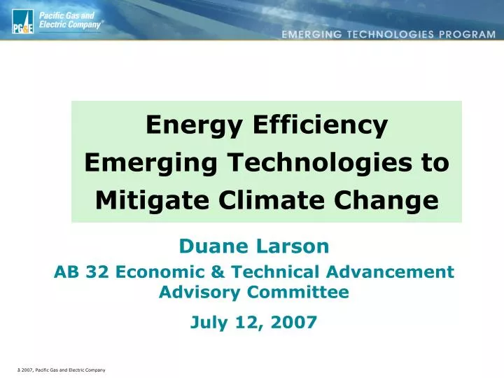 PPT - Energy Efficiency Emerging Technologies to Mitigate Climate Change PowerPoint Presentation ...