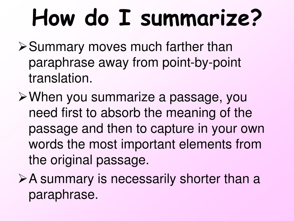 PPT Paraphrasing Vs Summarizing PowerPoint Presentation Free