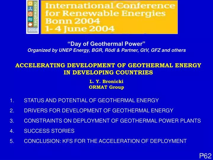 PPT - ACCELERATING DEVELOPMENT OF GEOTHERMAL ENERGY IN DEVELOPING ...