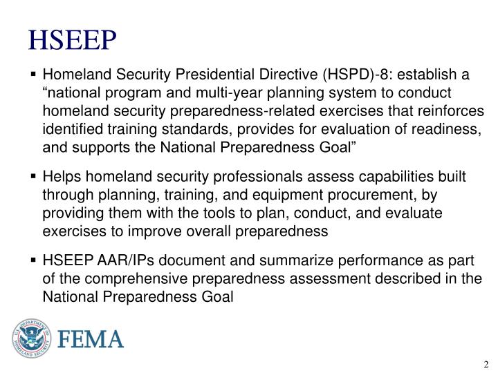 PPT - Homeland Security Exercise and Evaluation Program (HSEEP) and the ...