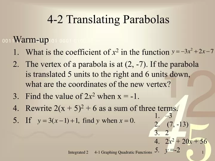 PPT - 4-2 Translating Parabolas PowerPoint Presentation, free download ...