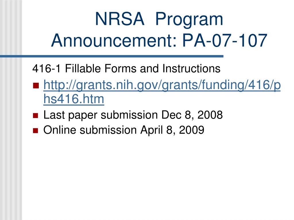 PPT - Strategic Planning for Grant Funding - NRSA (F32) PowerPoint ...
