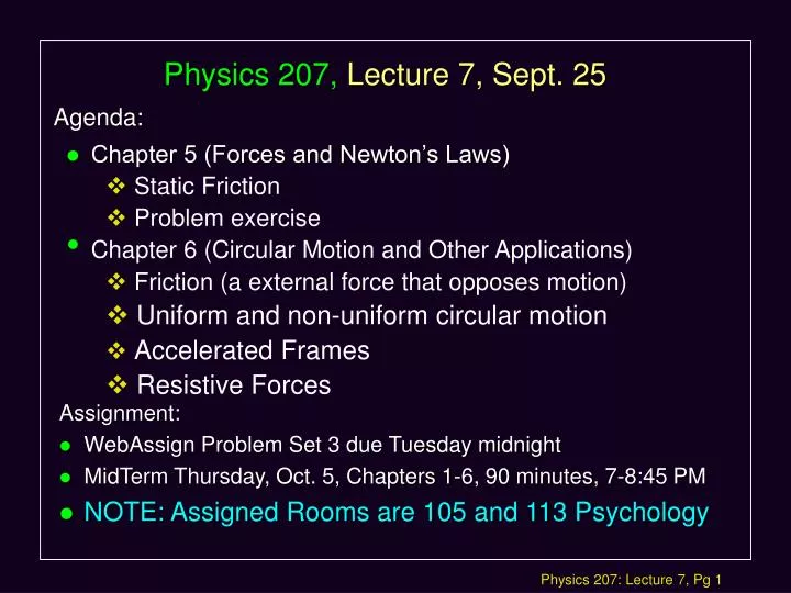 PPT - Physics 207, Lecture 7, Sept. 25 PowerPoint Presentation, free ...