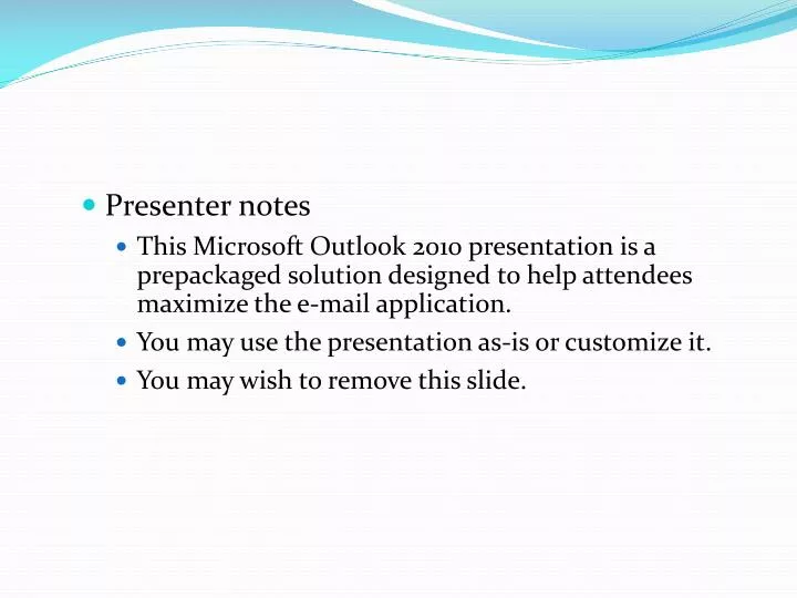 PPT - Presenter notes This Microsoft Outlook 2010 presentation is a ...