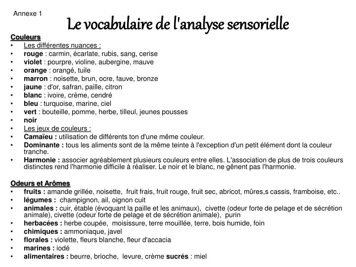 PPT - Lâ analyse sensorielle PowerPoint Presentation - ID:477470