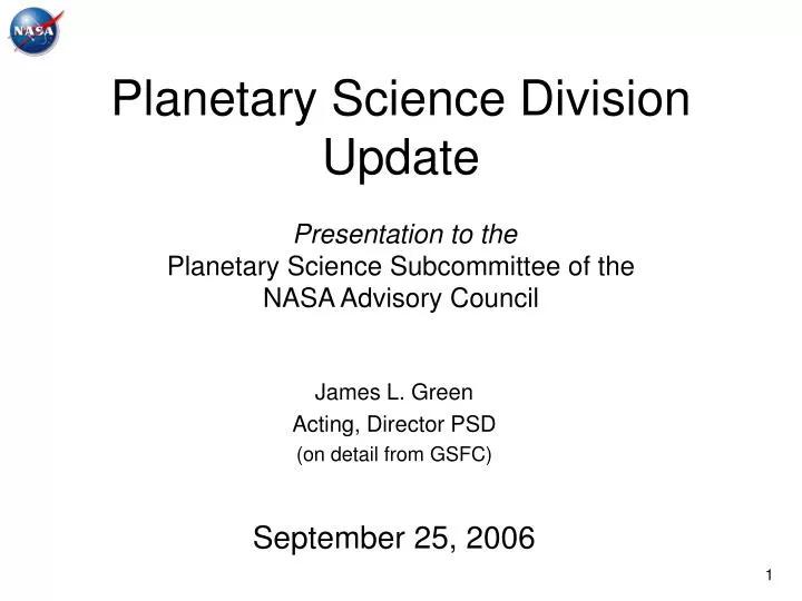 PPT - Planetary Science Division Update Presentation to the Planetary ...