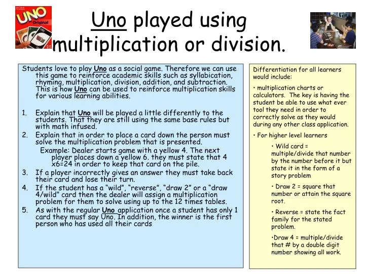 PPT - Uno played using multiplication or division. PowerPoint ...