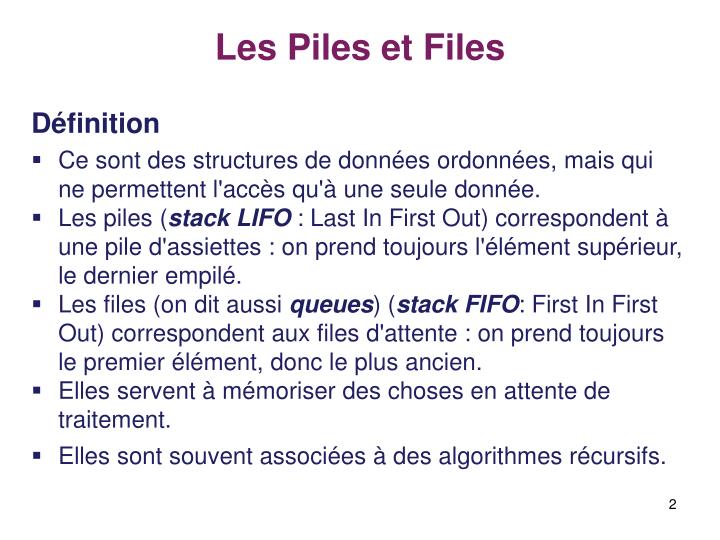 PPT - LES PILES ET FILES PowerPoint Presentation - ID:479567