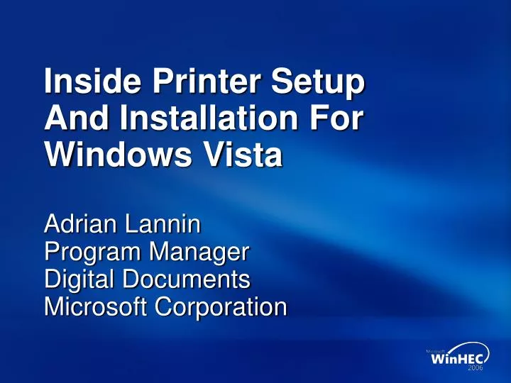 PPT - Inside Printer Setup And Installation For Windows Vista ...